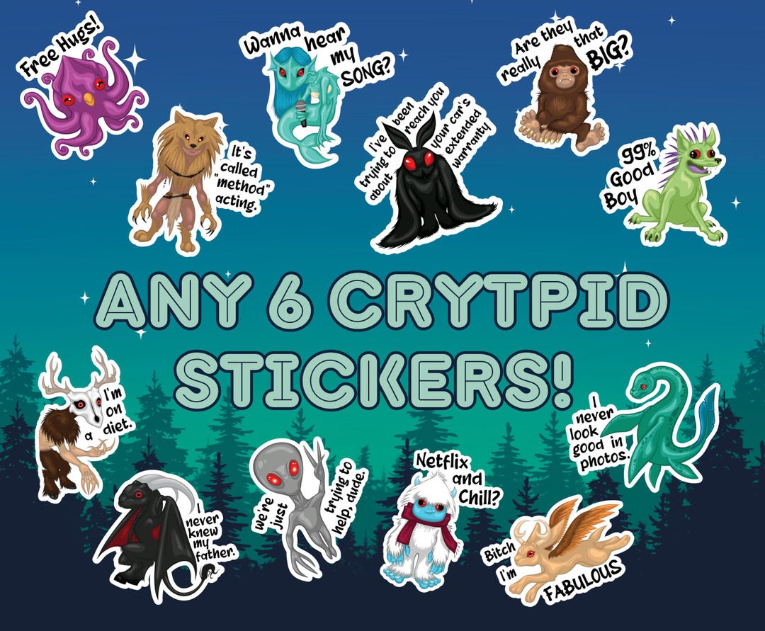 Misunderstood Cryptid Sticker Bundle Pack, Funny Creepy Goth Stickers ...