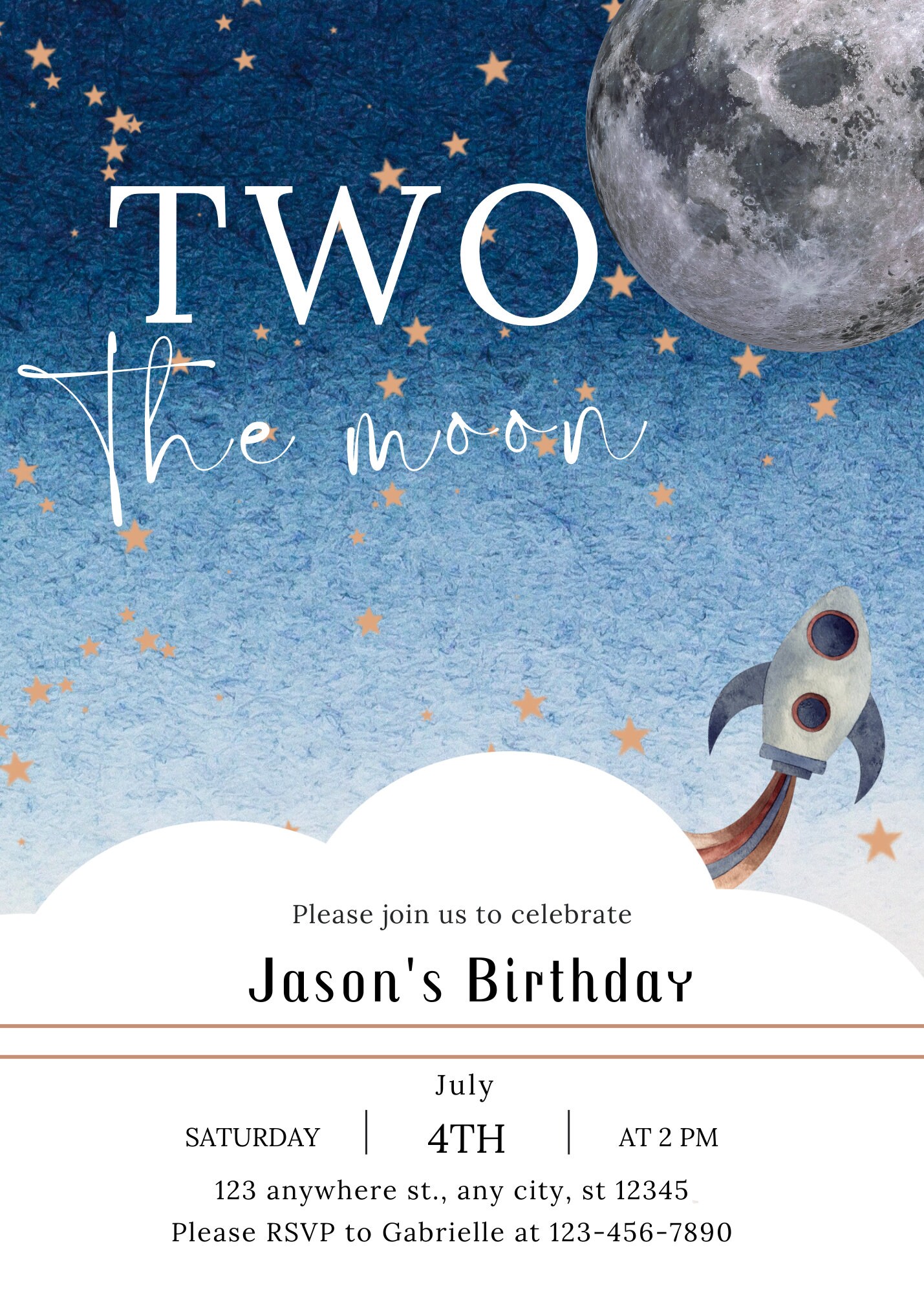 Two the Moon Birthday Invitation, Editable Space Themed Birthday ...