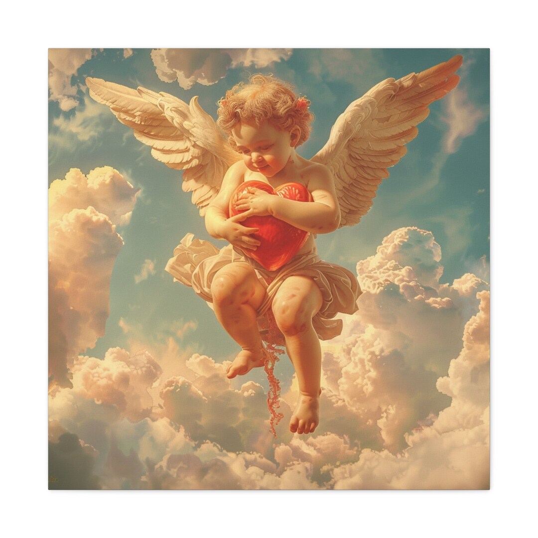 Cupid's Floating Heart: the Cherubic Angel Holds a Heart in Mid-air ...