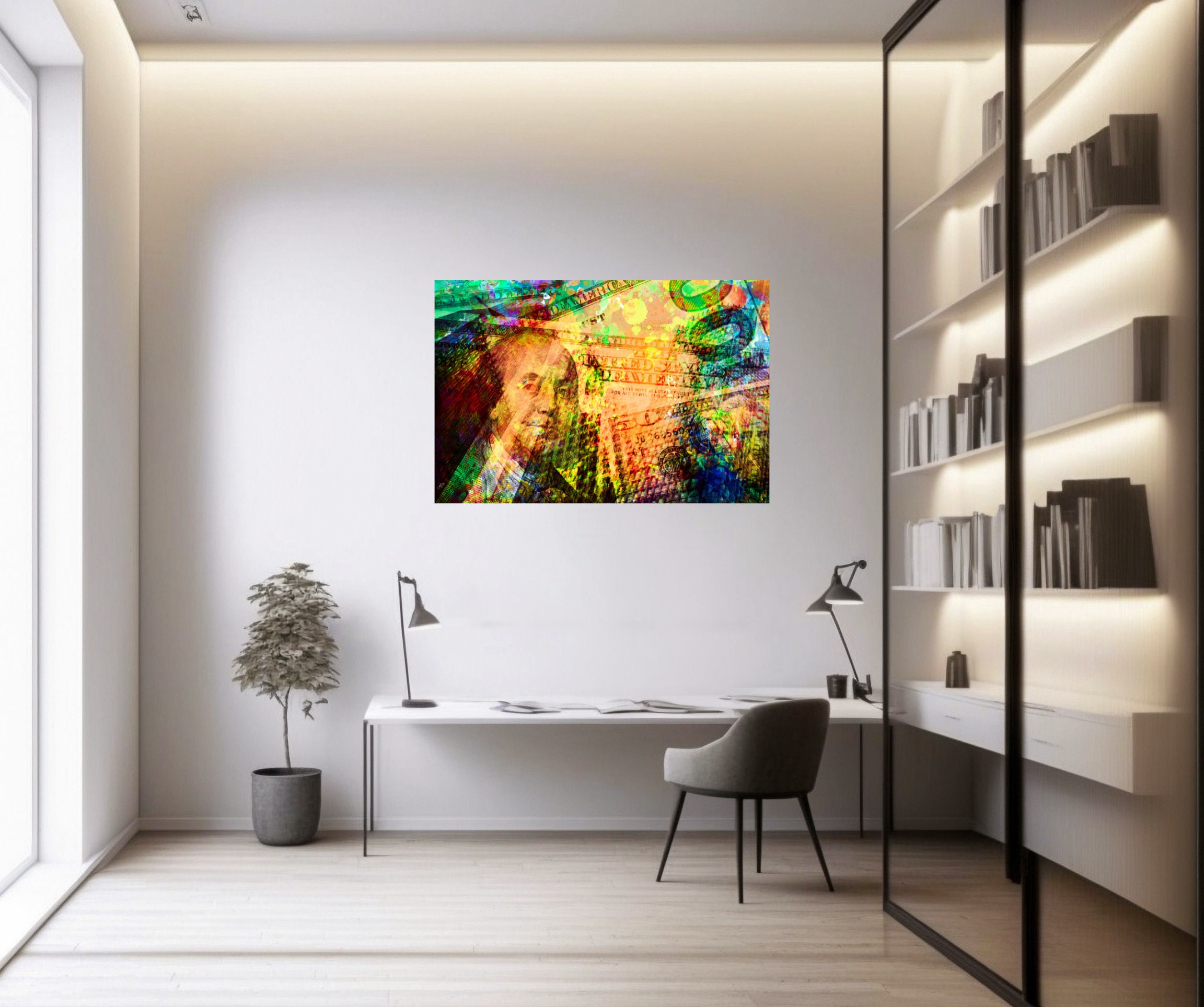 Benjamin Dollar Bill Print Wall Art Canvas, Money Digital Wall Art ...