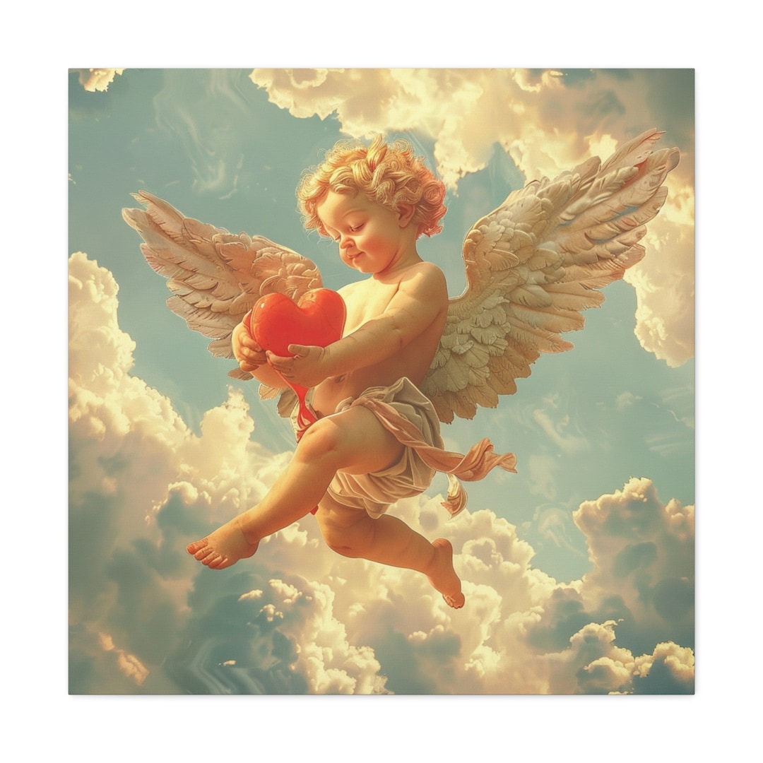 Cupid's Floating Heart: the Cherubic Angel Holds a Heart in Mid-air ...