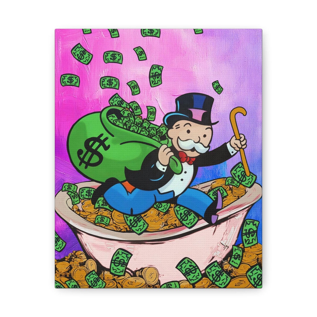 Monopoly Pop Art Money Bag: Overflowing Gold Bathtub Canvas, Merging ...