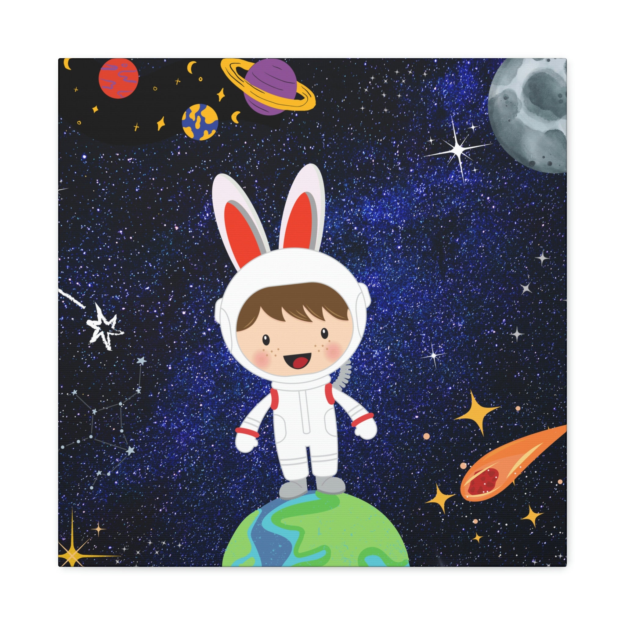 Astronaut Bunny Wall Decor Cute Baby Nursery Art Children - Etsy