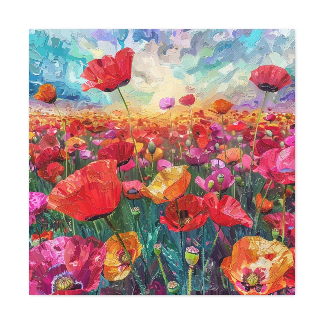 Multi-color Poppies Field Canvas Print | Nature Photographic Art ...