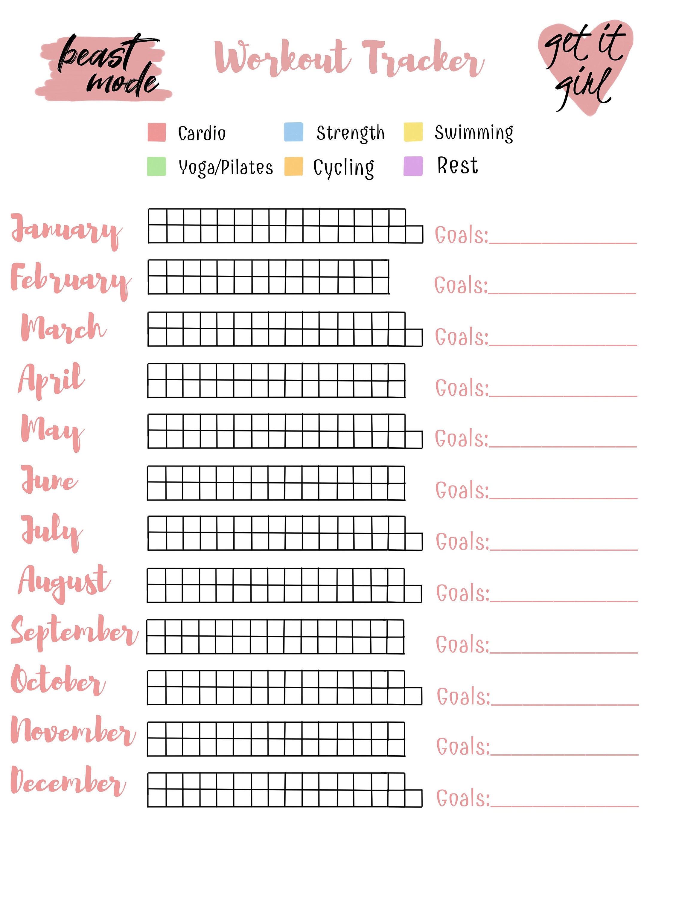 Monthly Workout Tracker - Etsy