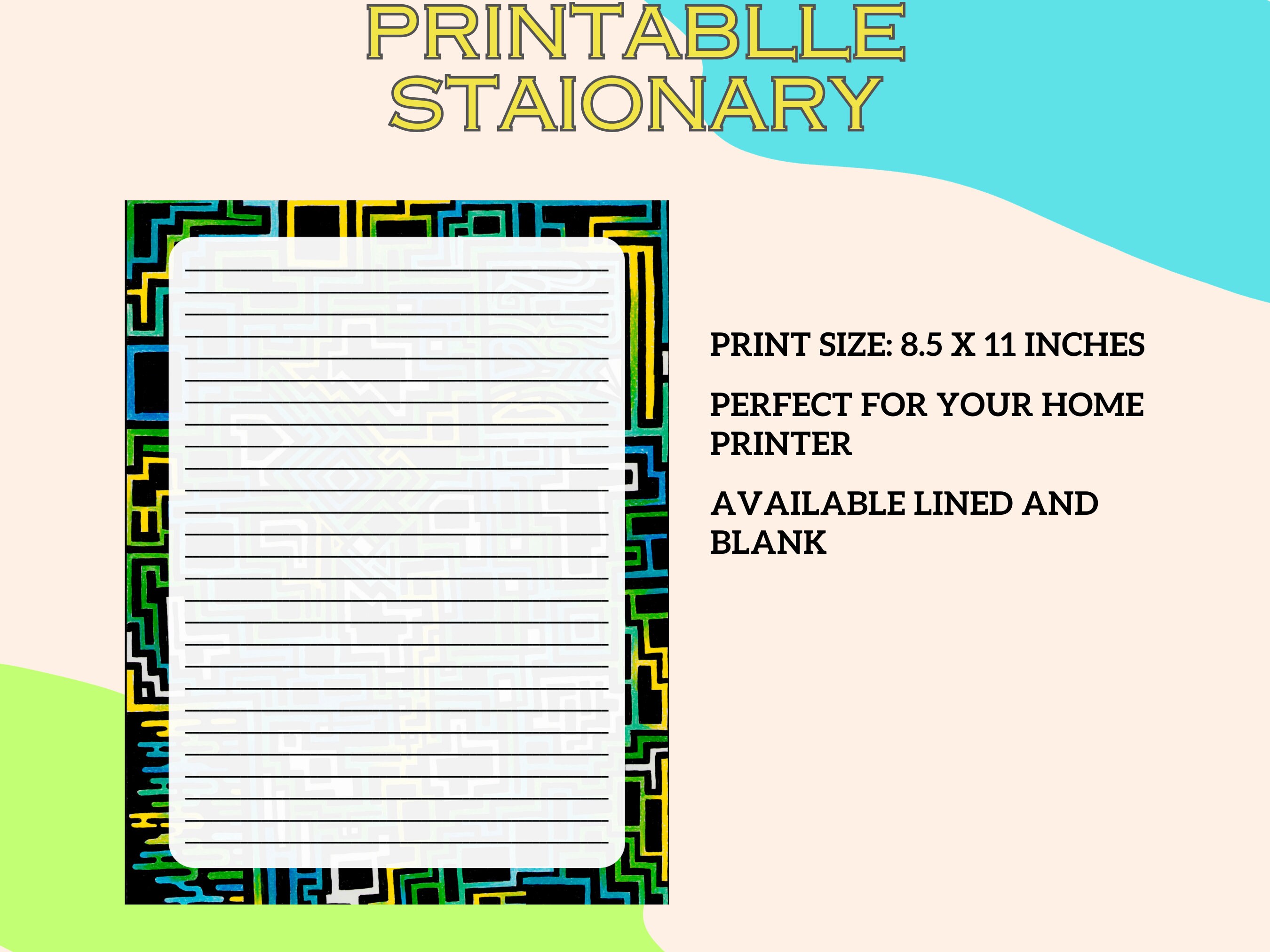 Green Geometric Border Stationery, Printable Lined Writing Paper ...