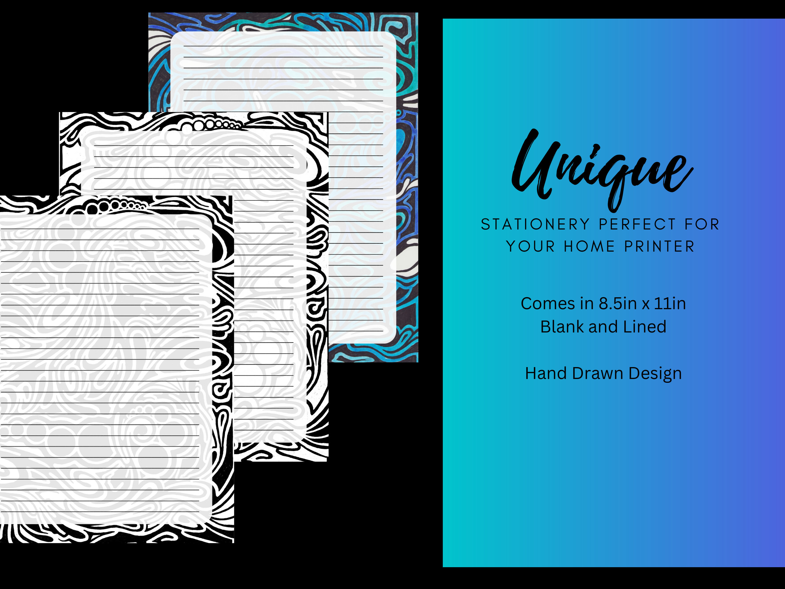 Quirky Blue Printable Stationery Set Spiral Patterned Writing Paper ...