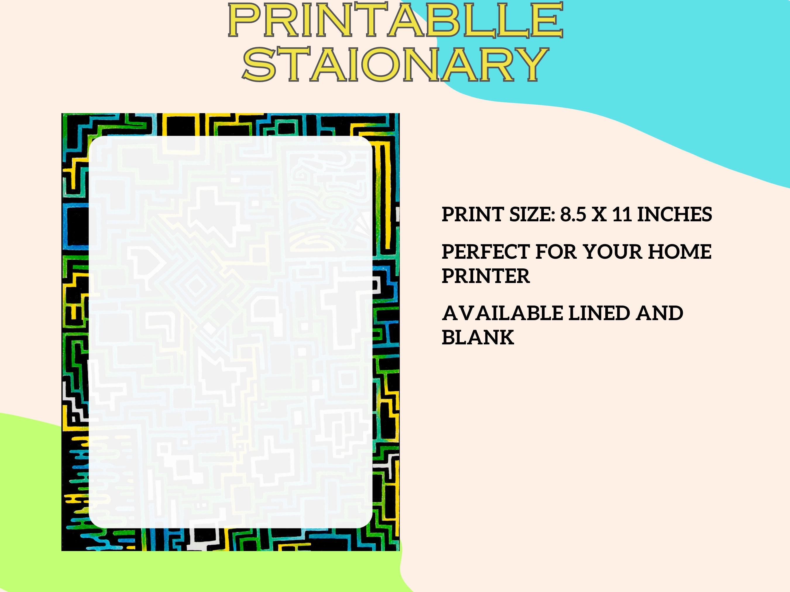 Green Geometric Border Stationery, Printable Lined Writing Paper ...