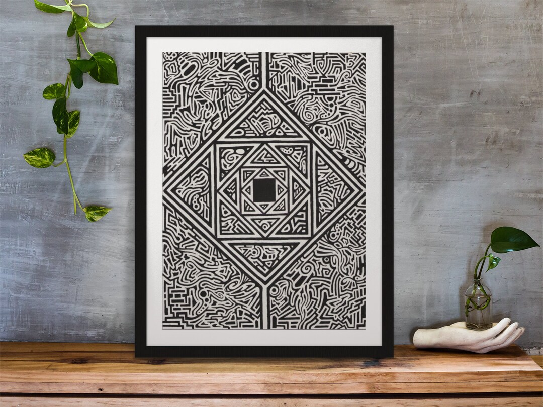 Geometric Abstract Ink Drawing Print, Printable Wall Art, Digital ...