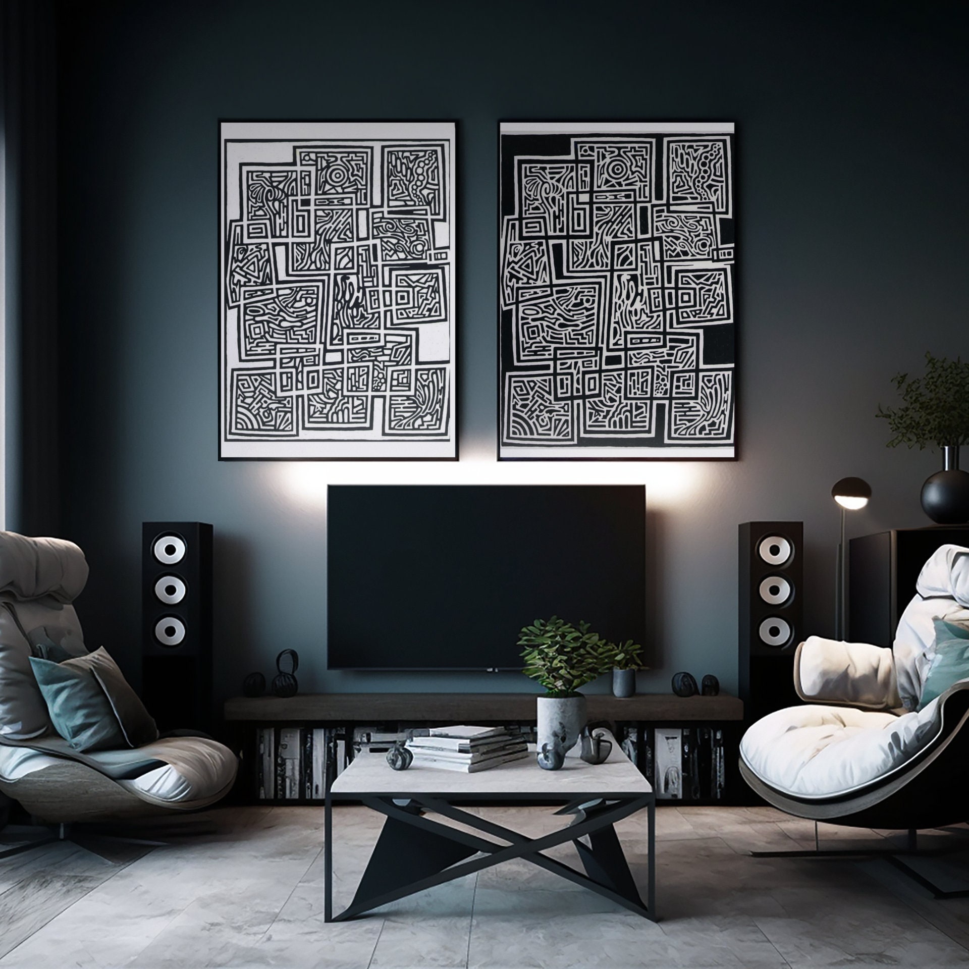 Abstract Ink Drawing Printable Bundle Maximalist Wall Art - Etsy