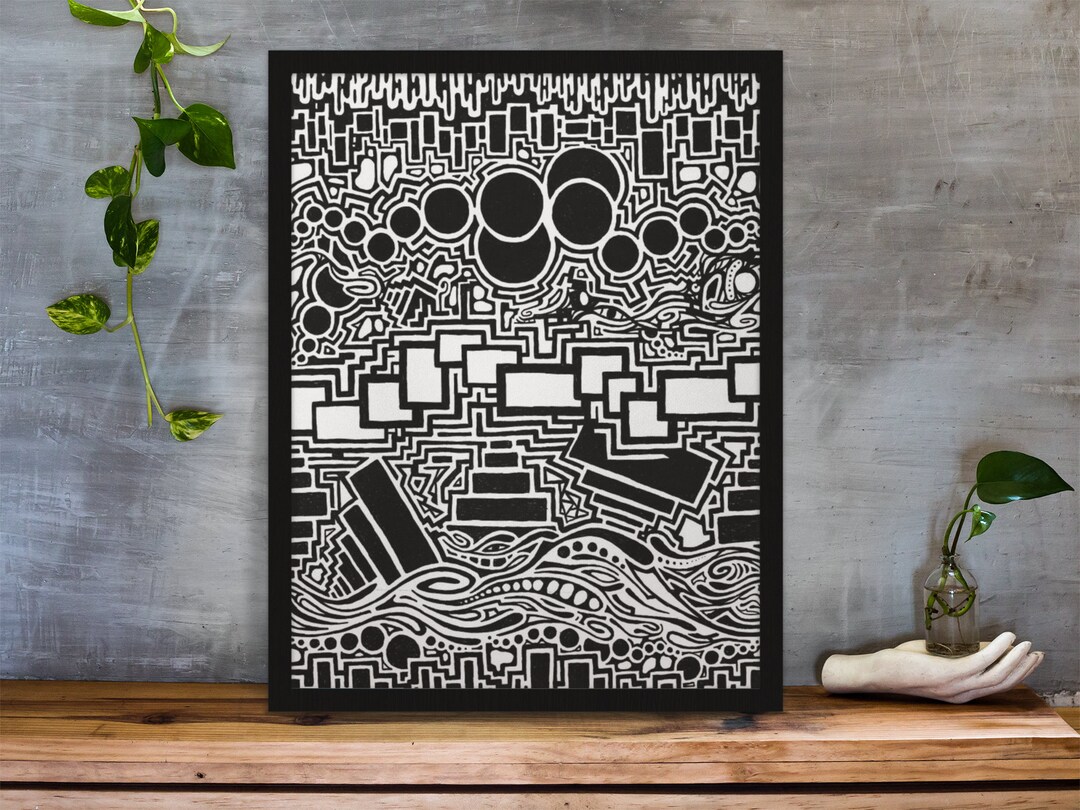 Groovy Black and White Ink Drawing Print Wacky Printable Wall Art Weird ...