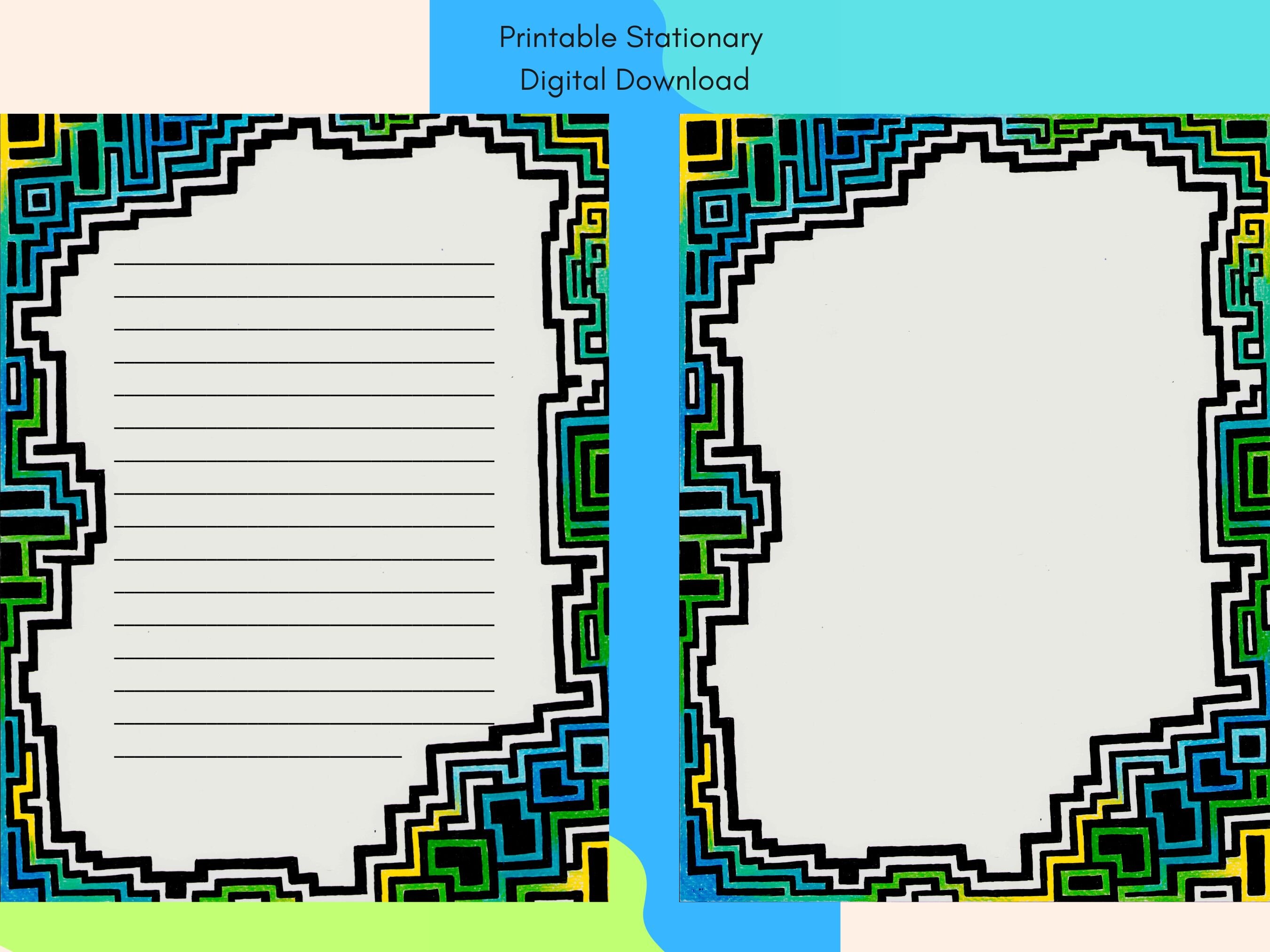 Geometric Printable Lined Stationary, Digital Download Journal Page ...