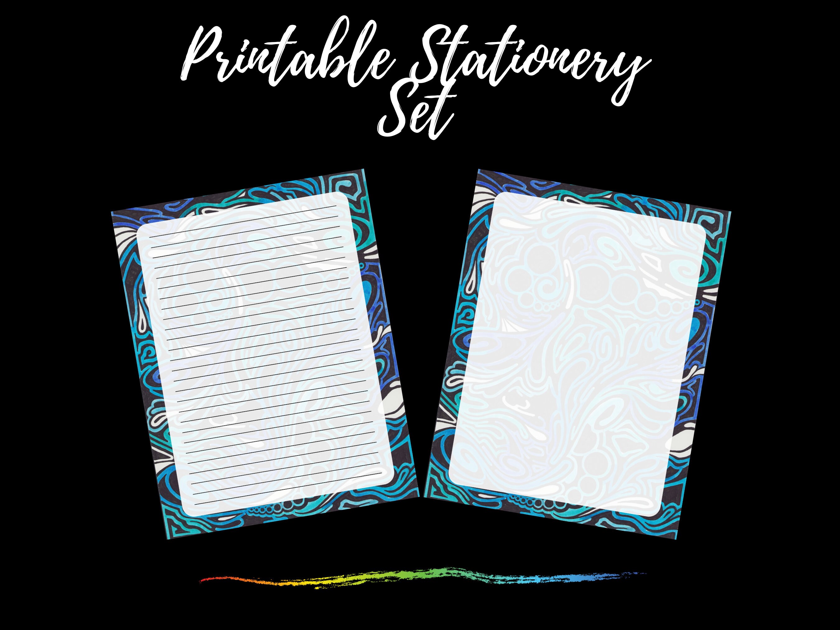 Quirky Blue Printable Stationery Set Spiral Patterned Writing Paper ...