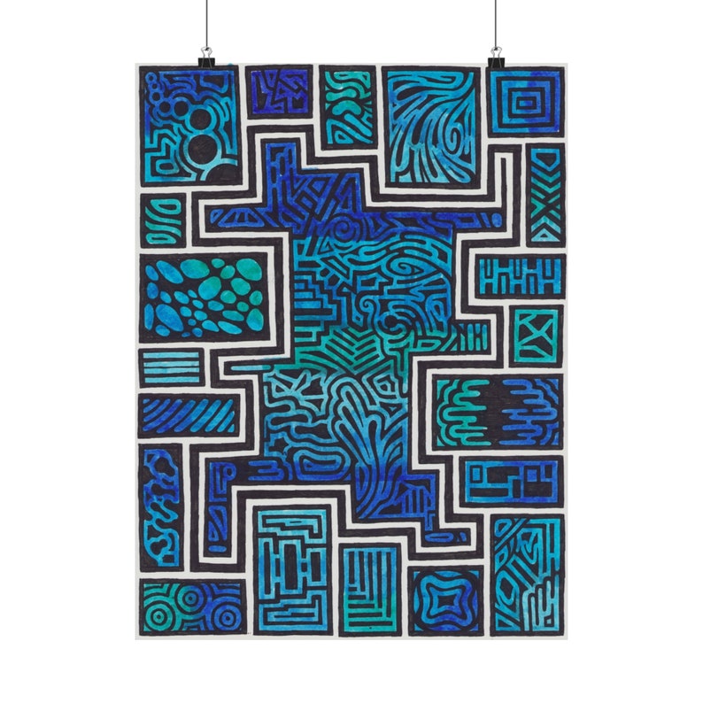 Blue Geometric Abstract Matte Poster Wacky Maximalist Wall Art Unique ...