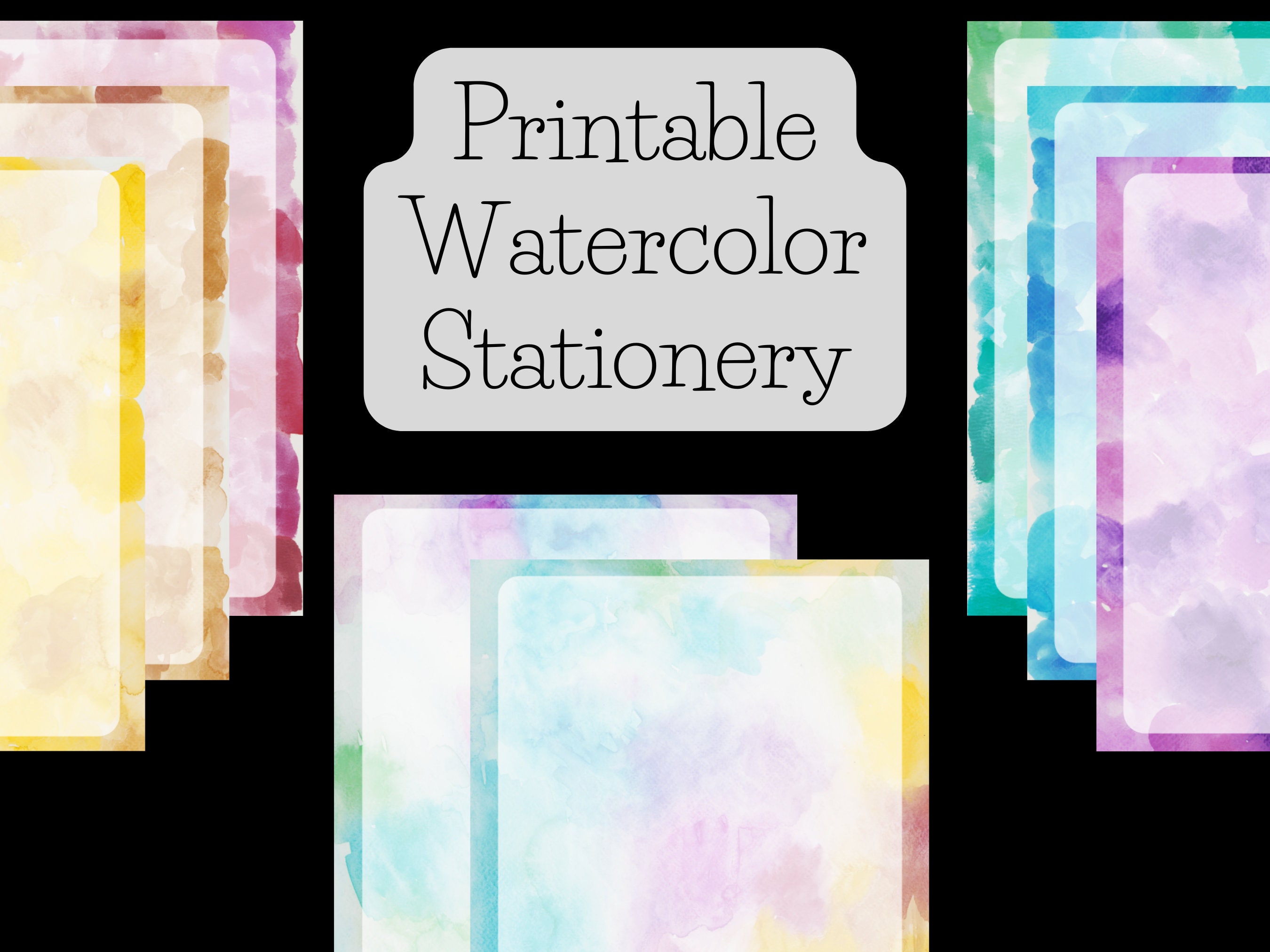 Rainbow Watercolor Printable Stationery Set Colorful Lined Writing ...