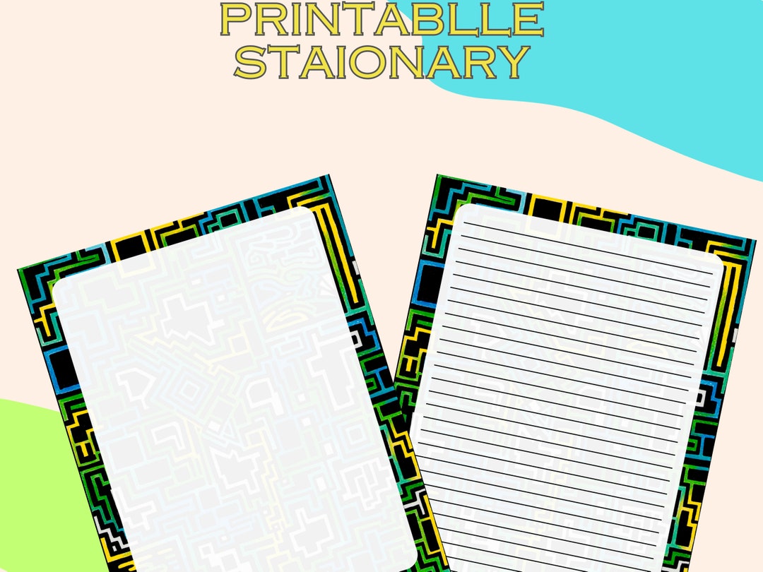 Green Geometric Border Stationery, Printable Lined Writing Paper ...