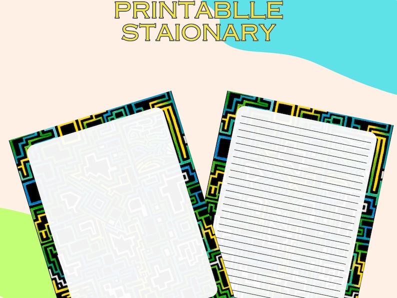 Green Geometric Border Stationery, Printable Lined Writing Paper ...