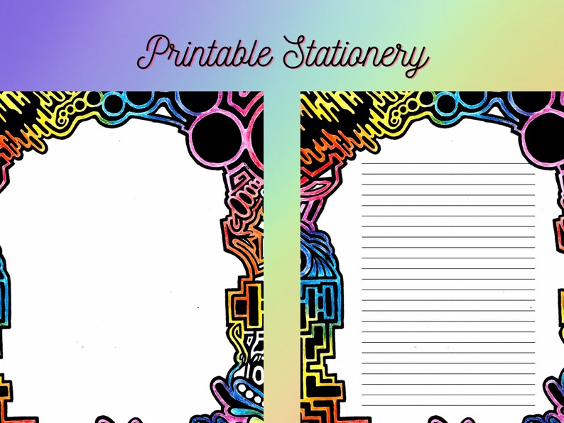 Rainbow Wacky Abstract Printable Stationery, Printable Writing Paper ...
