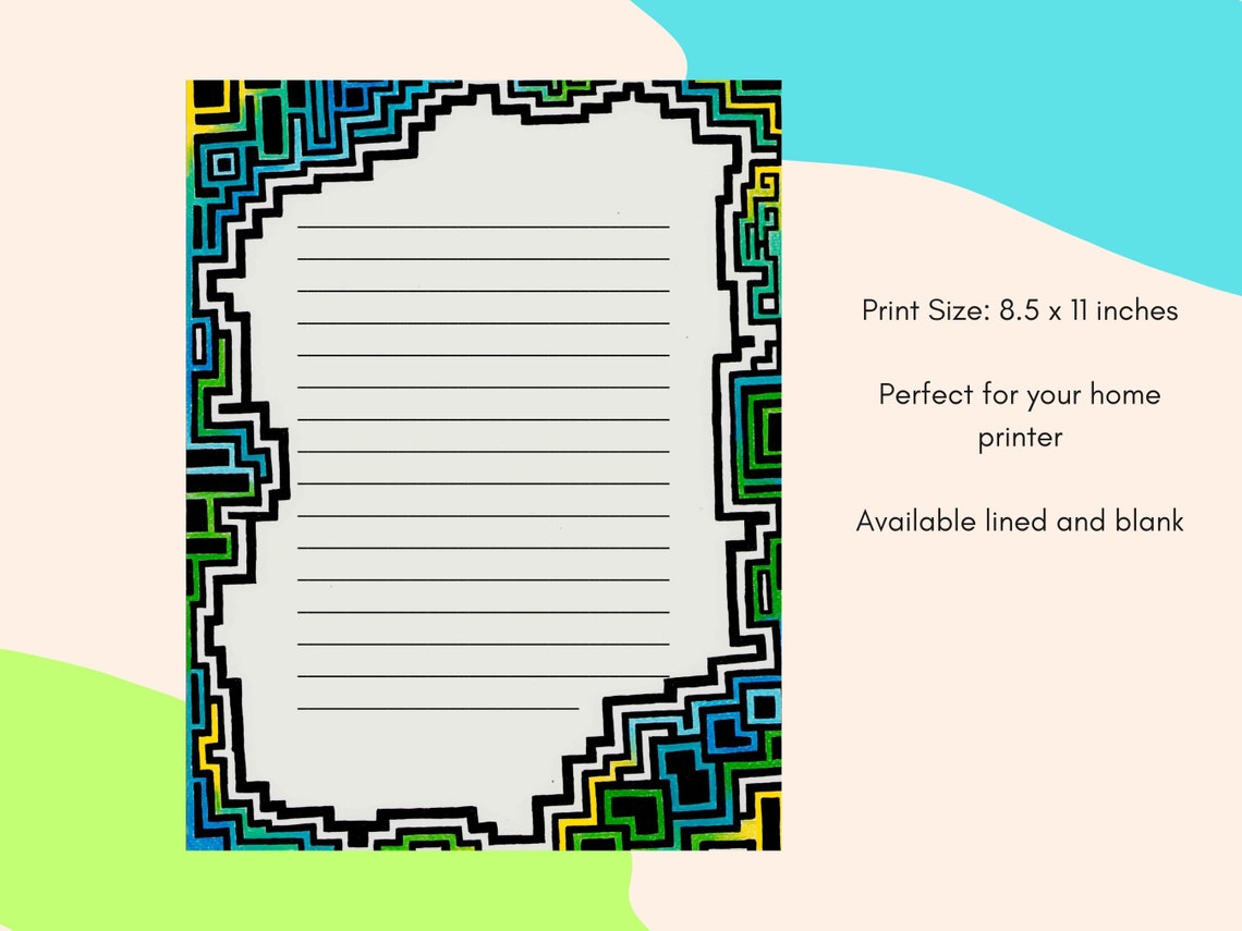 Geometric Printable Lined Stationary, Digital Download Journal Page ...