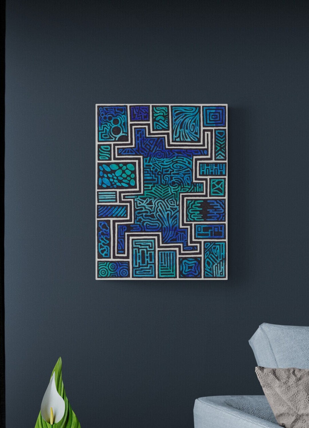 Blue Geometric Abstract Matte Poster Wacky Maximalist Wall Art Unique ...