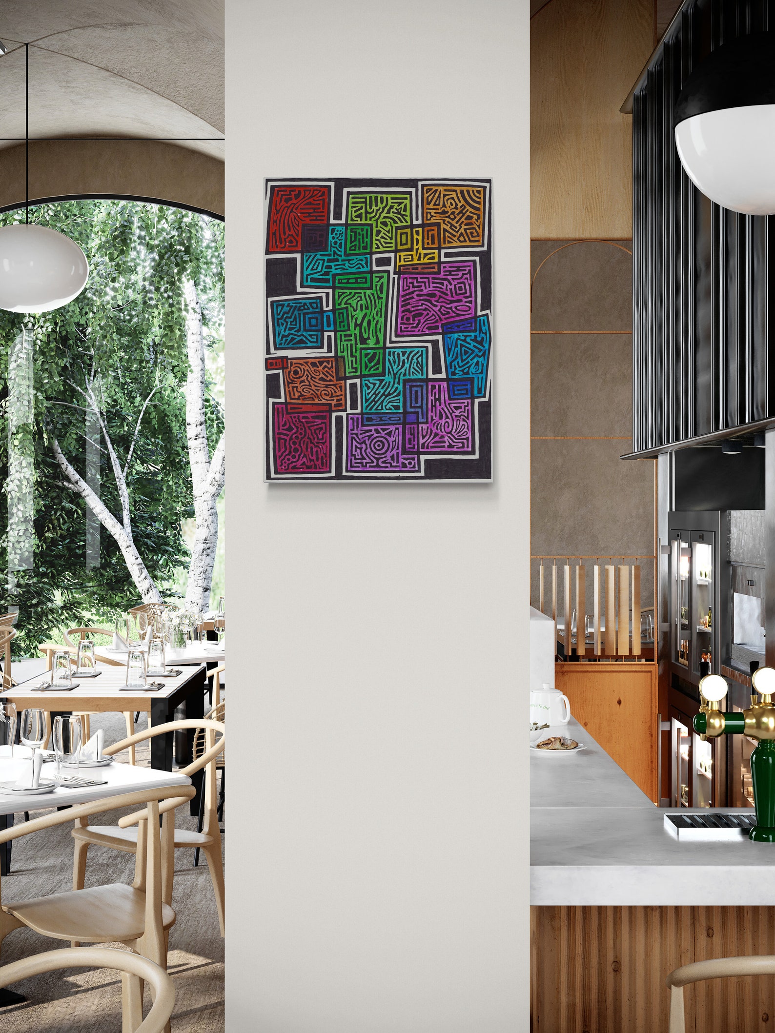 Wacky Colorful Sqares Abstract Matte Poster Mosaic Inspired Ink Drawing ...