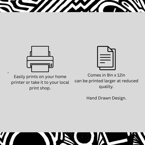 Wacky Printable Poster Quirky Monochrome Ink Drawing Print Hand Drawn ...