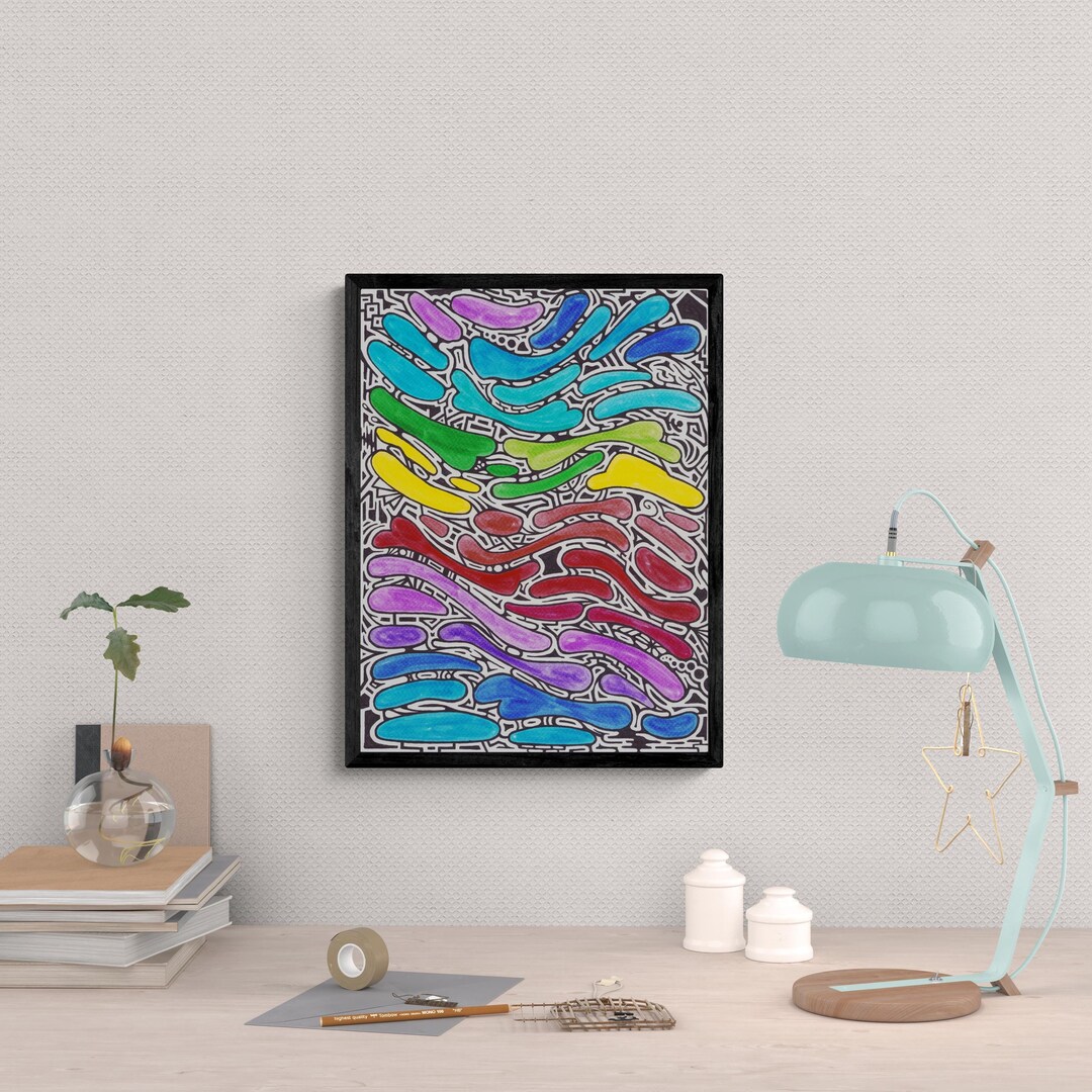 Rainbow Blobs 9x12 Inch Ink Drawing Printable Wall Art Funky Digital ...