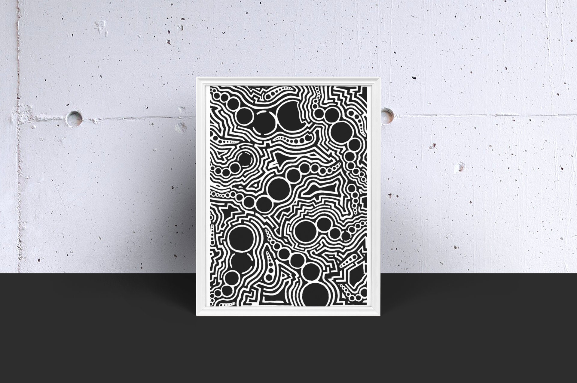 Wacky Dots Black and White Ink Drawing Digital Print Trippy Printable ...