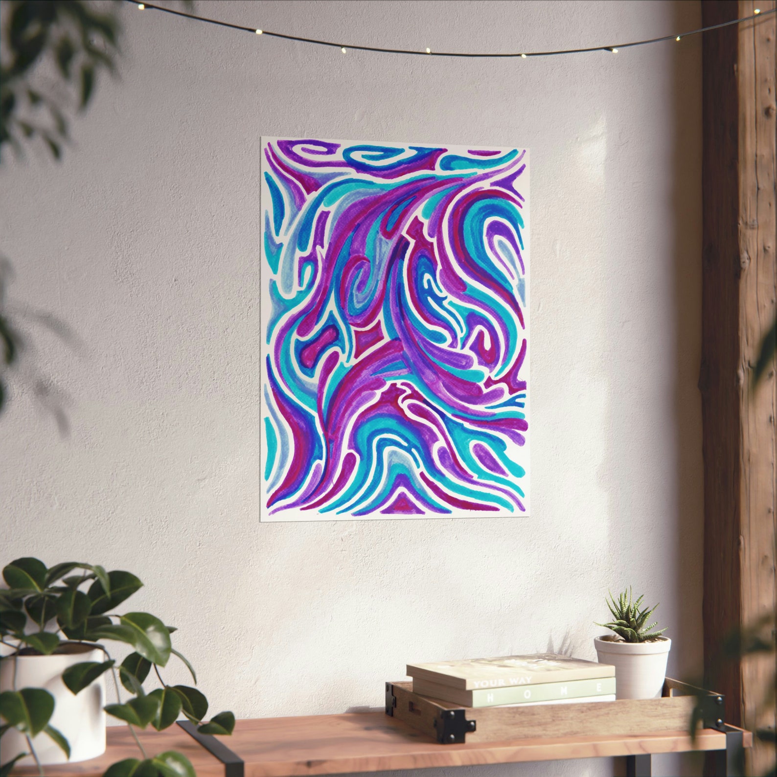 Purple Groovy Retro Inspired Matte Poster Hand Drawn Wacky Abstract Art ...