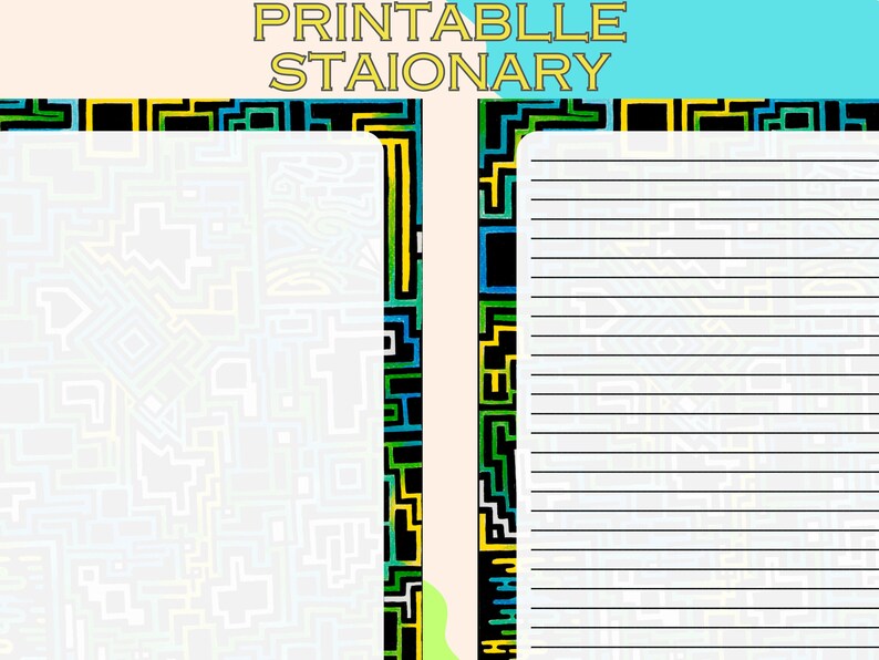 Green Geometric Border Stationery, Printable Lined Writing Paper ...