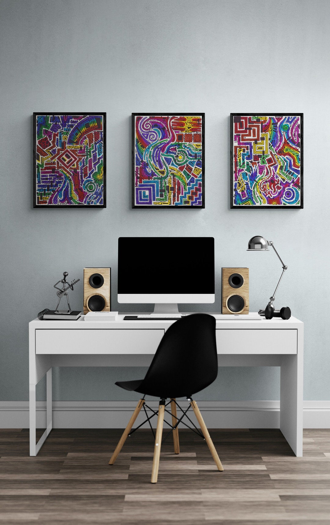 Rainbow Groovy Art Bundle Wacky Printable Wall Art Set of Three Unique ...
