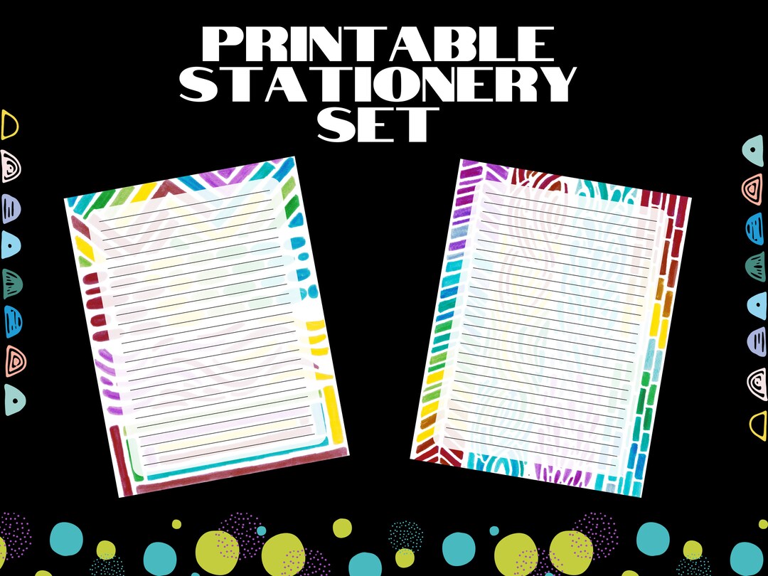 Rainbow Patterned Printable Stationery Set Quirky Strange Lined Letter ...