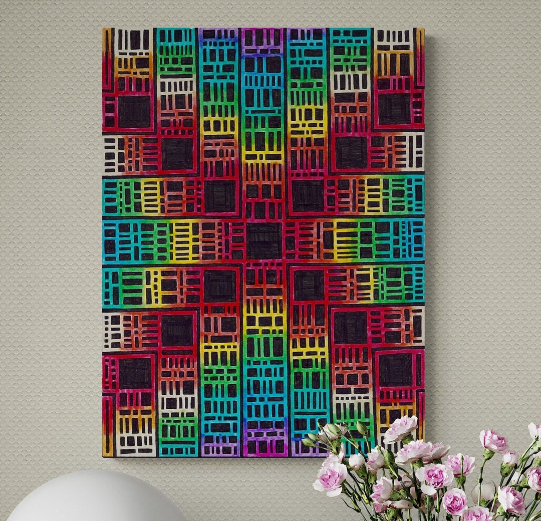 Rainbow Geometric Matte Poster Trippy Ink Drawing Print Unique Pattern ...