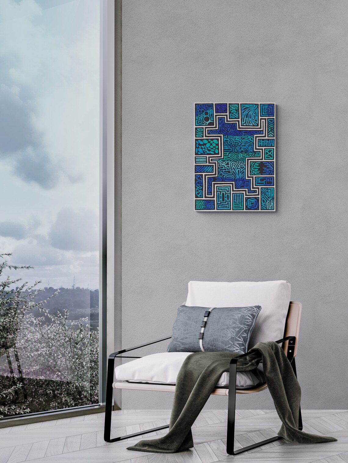 Blue Geometric Abstract Matte Poster Wacky Maximalist Wall Art Unique ...