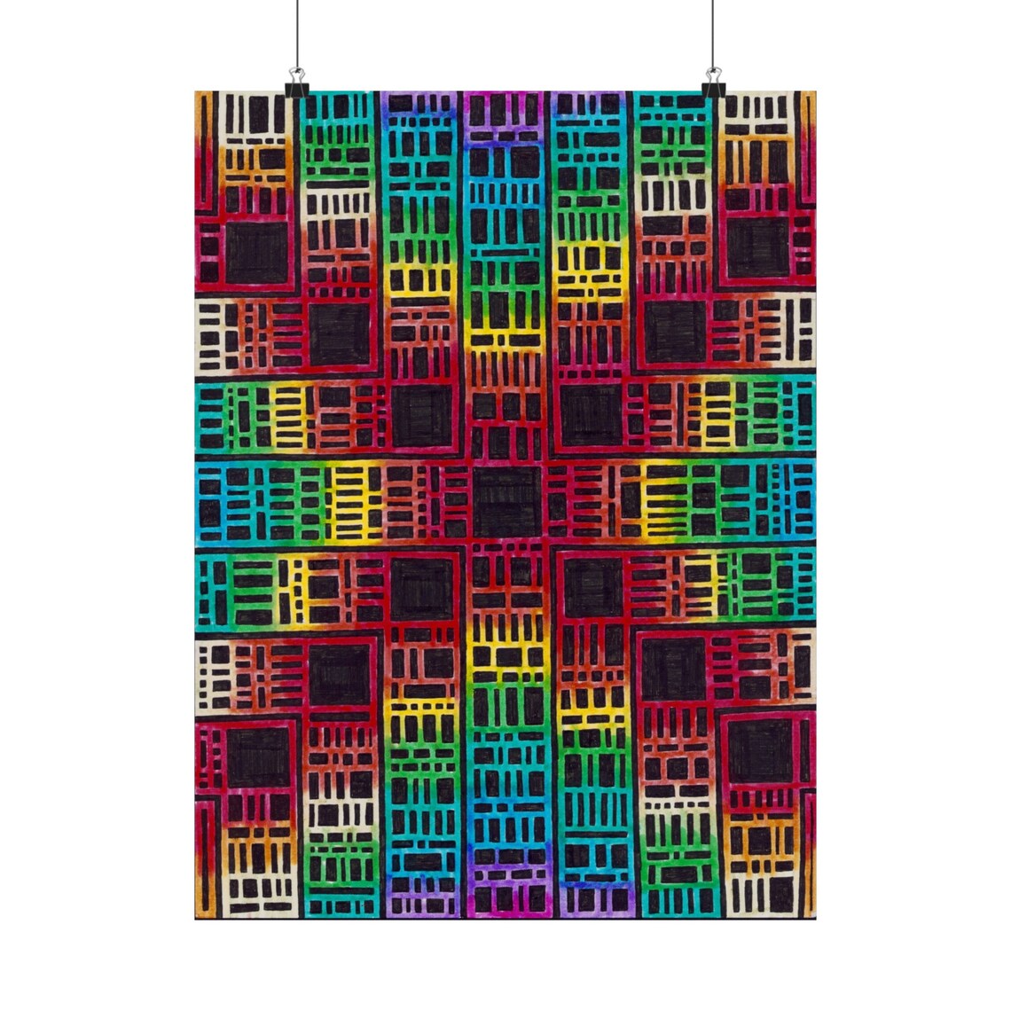 Rainbow Geometric Matte Poster Trippy Ink Drawing Print Unique Pattern ...