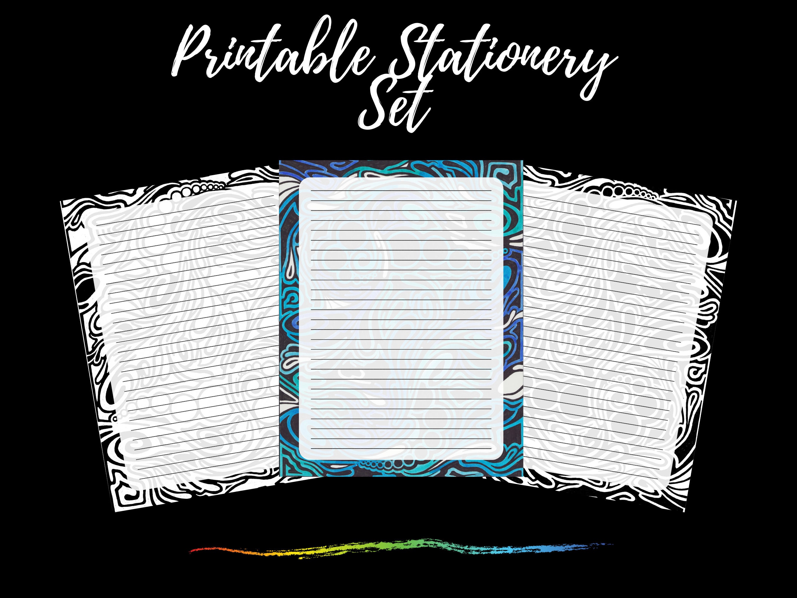 Quirky Blue Printable Stationery Set Spiral Patterned Writing Paper ...