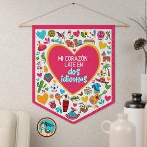 Hispanic Symbols Wall Hanging, Mi Corazón Late En Dos Idiomas Pennant ...