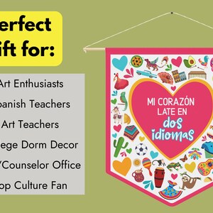 Hispanic Symbols Wall Hanging, Mi Corazón Late En Dos Idiomas Pennant ...