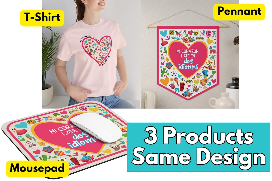 Hispanic Symbols Wall Hanging, Mi Corazón Late En Dos Idiomas Pennant ...