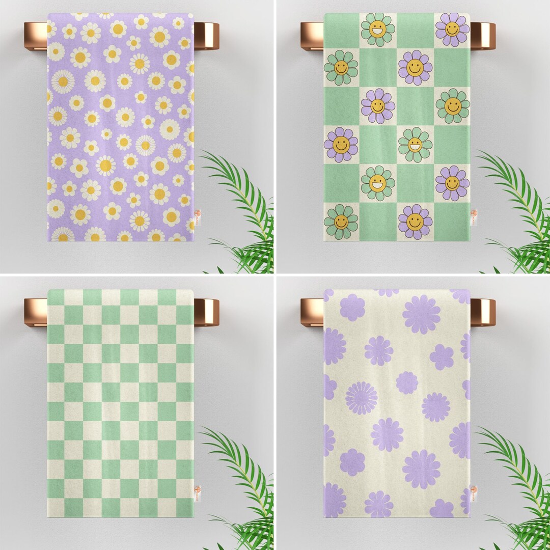 Floral Dish Cloth|smiling Daisy Towel|summer Tea Towel|checkered ...
