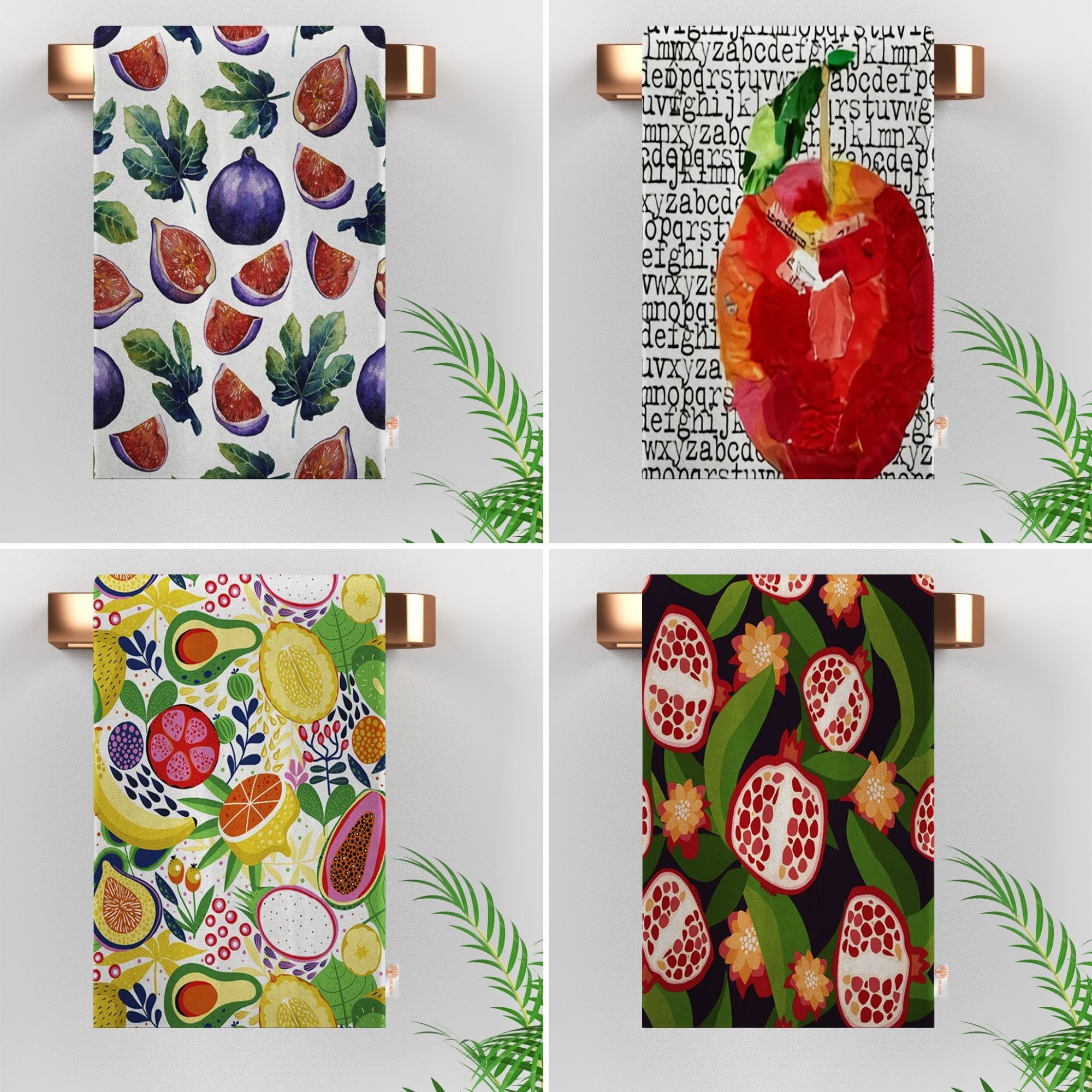 Fruit Kitchen Towel|fig, Apple Print Towel|floral Dishcloth|pomegranate ...
