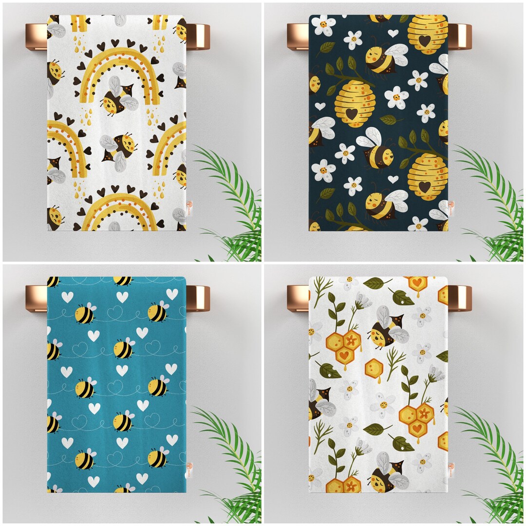 Cute Bee Print Tea Towel|bee Dishcloth|beehive Print Hand Towel|daisy ...