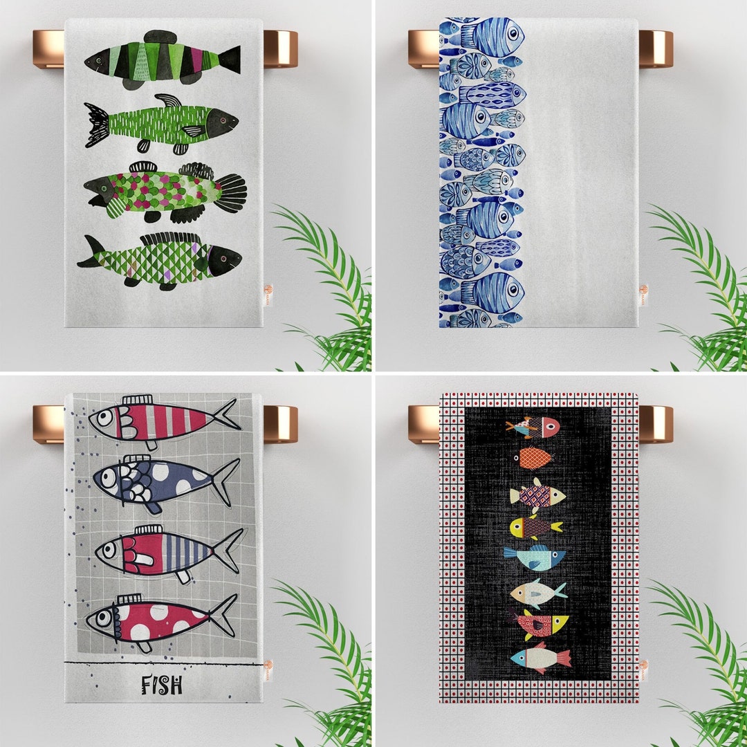 Fish Print Tea Towel|nautical Hand Towel|coastal Dishcloth|beach House ...