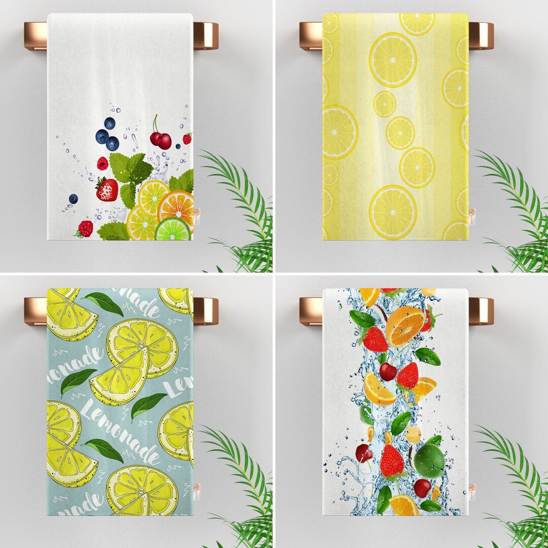 Lemon Hand Towel|lime Dishcloth|fresh Citrus Towel|fruit Kitchen Tea ...