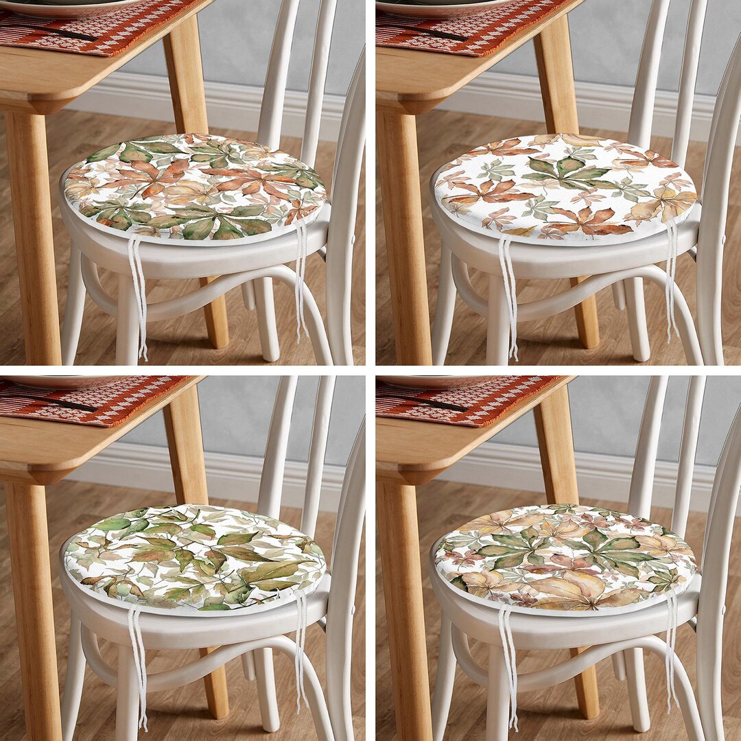 Set of 4 Round Chair Cushions With Fall Leaf Design|autumn Seat Cushion ...