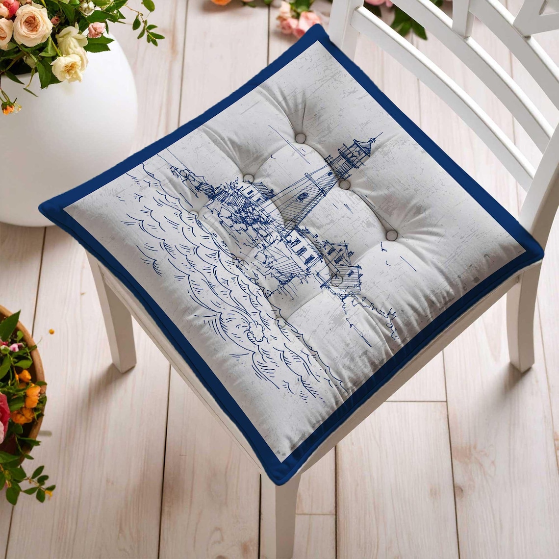 Maritime Seat Pad|lighthouse Seat Cushion|nautical Anchor Seat Pad ...