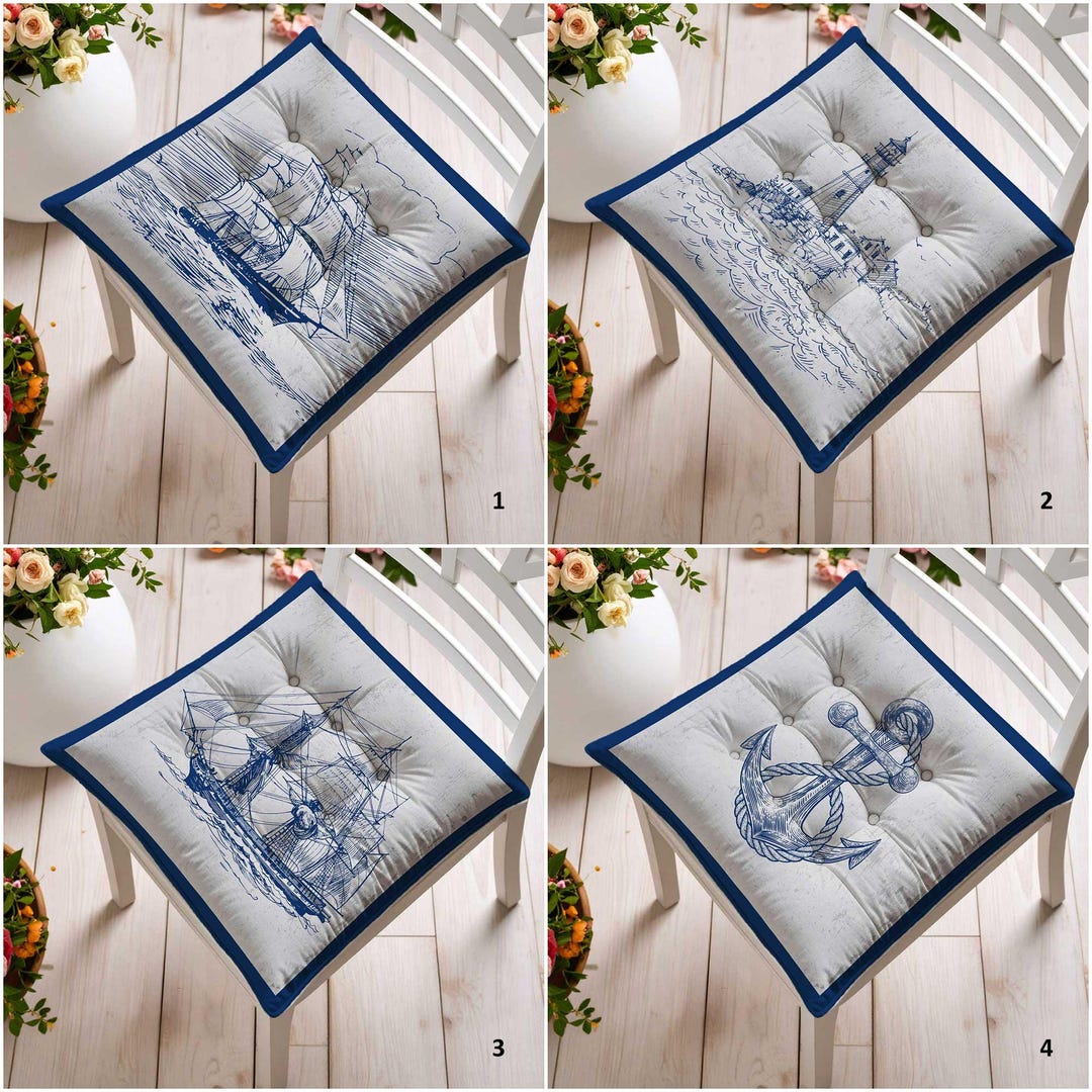 Maritime Seat Pad|lighthouse Seat Cushion|nautical Anchor Seat Pad ...