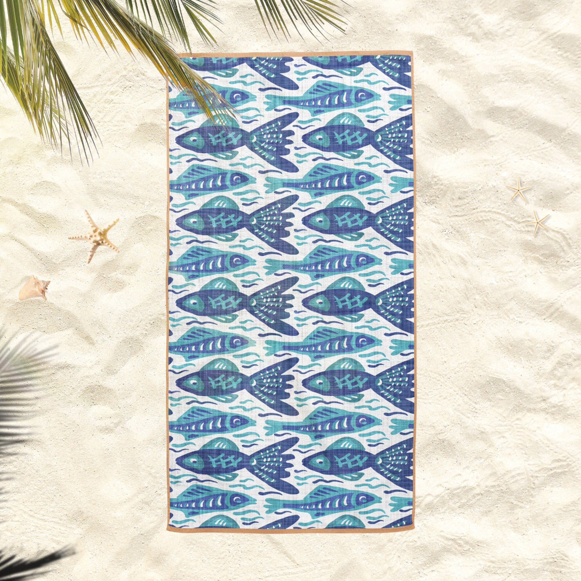 Nautical Beach Towelfish Coral Bath Towelcoastal Pool - Etsy
