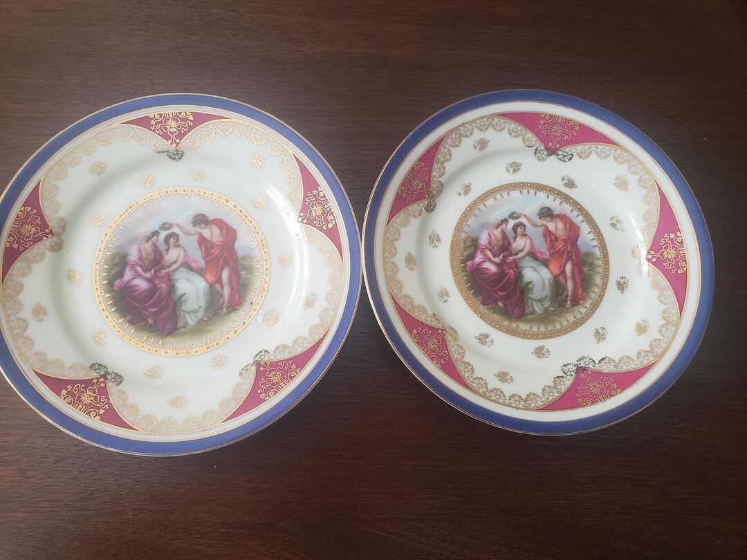 2 Antique Austrian Czech Valentine Love Plates Beautifully Hand Painted ...