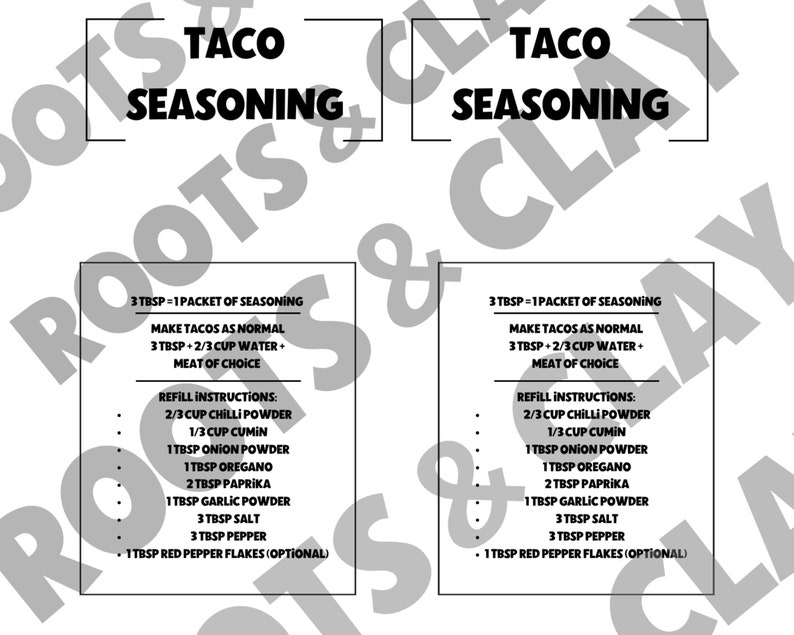 Printable Taco Seasoning Mix Pdf Svg Roots And Clay Homemade Taco Seasoning Recipe